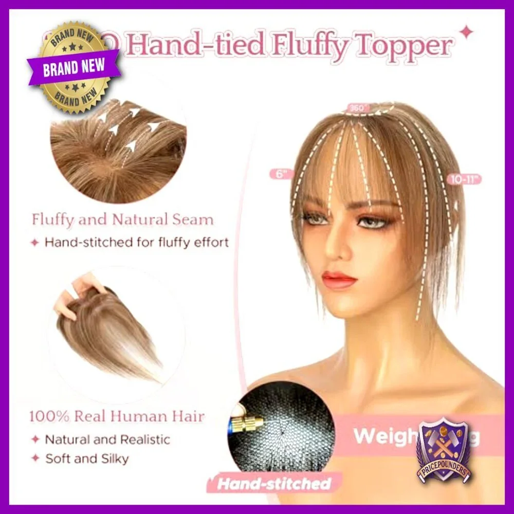 Accessories | Real Human Hair Topper With Wispy Bangs Handtied Base ...